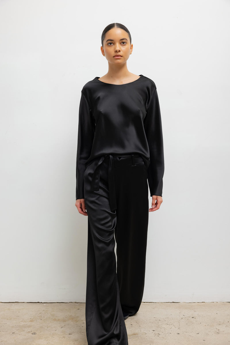 LESET Barb Tailored Pant in Black in Satin