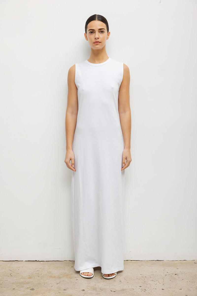 LESET Margo Sleeveless Maxi Dress in White in Cotton