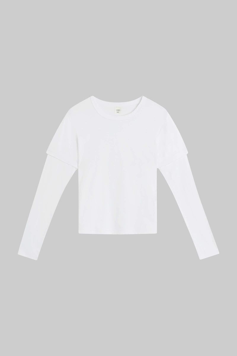 LESET Margo Layered Long Sleeve in White in Cotton