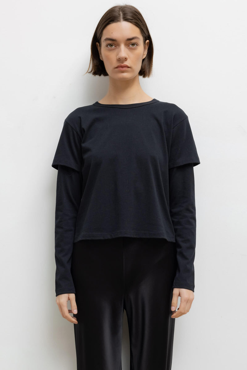 LESET Margo Layered Long Sleeve in Black in Cotton