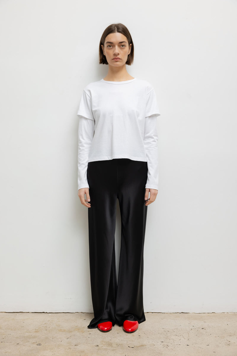 LESET Margo Layered Long Sleeve in White in Cotton
