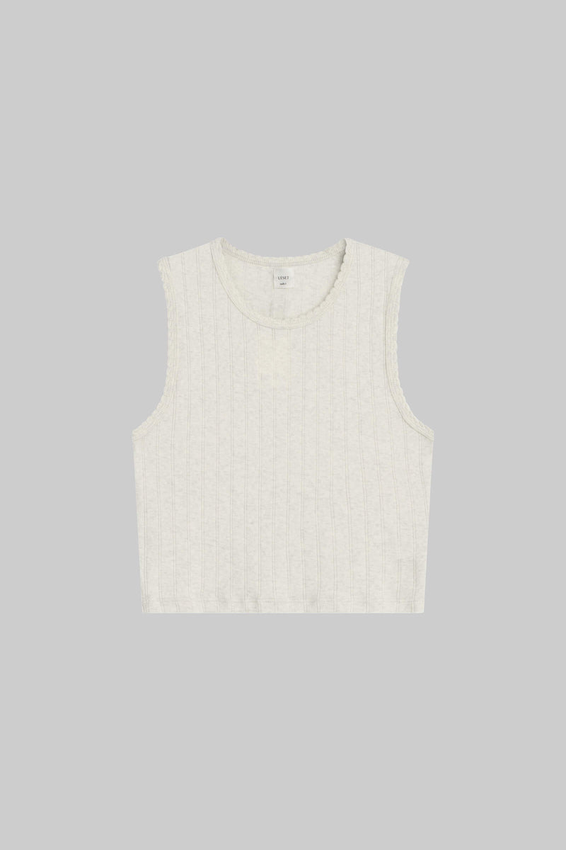 LESET Pointelle Sleeveless Crew in Cloud Melange in Cotton