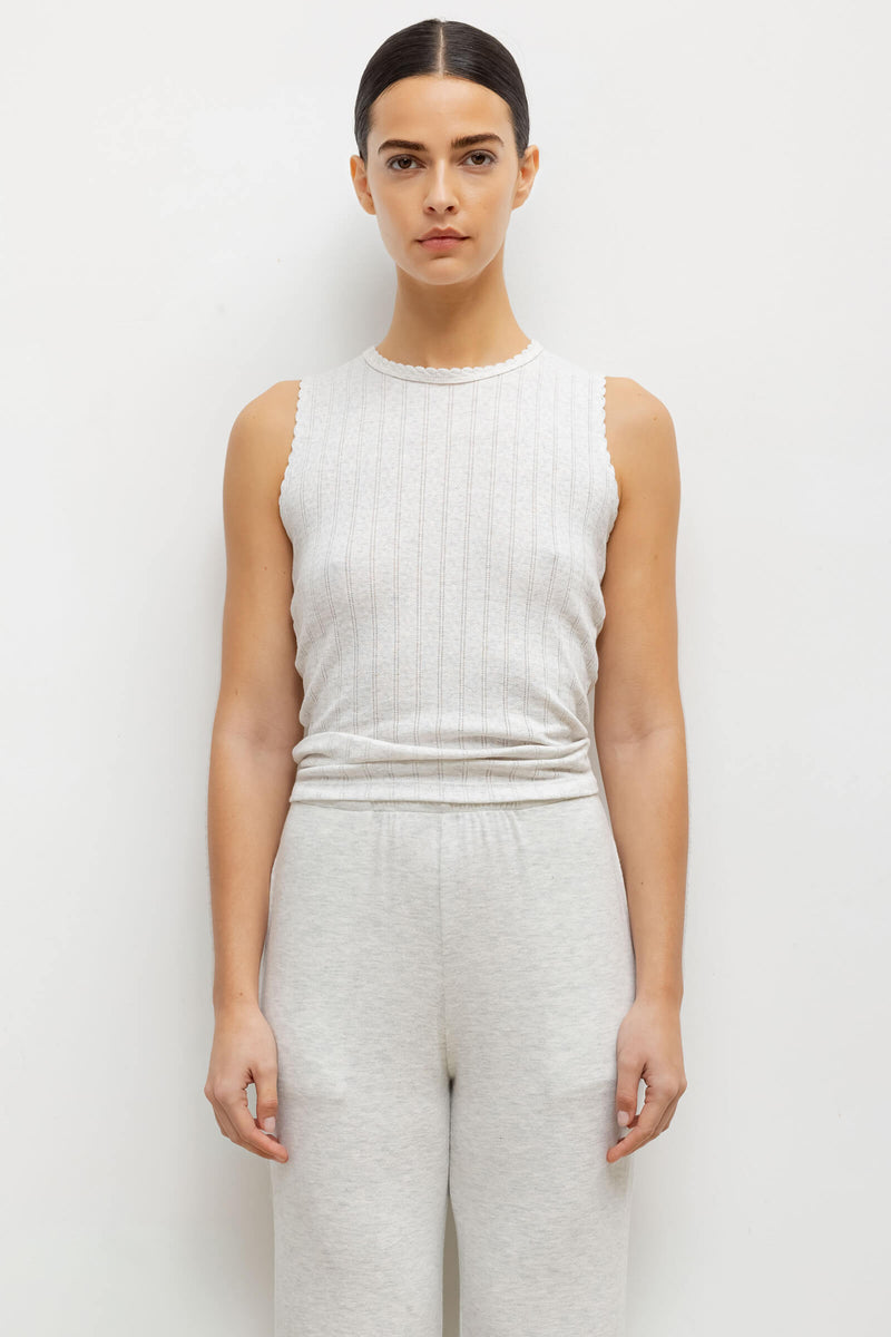 LESET Pointelle Sleeveless Crew in Cloud Melange in Cotton