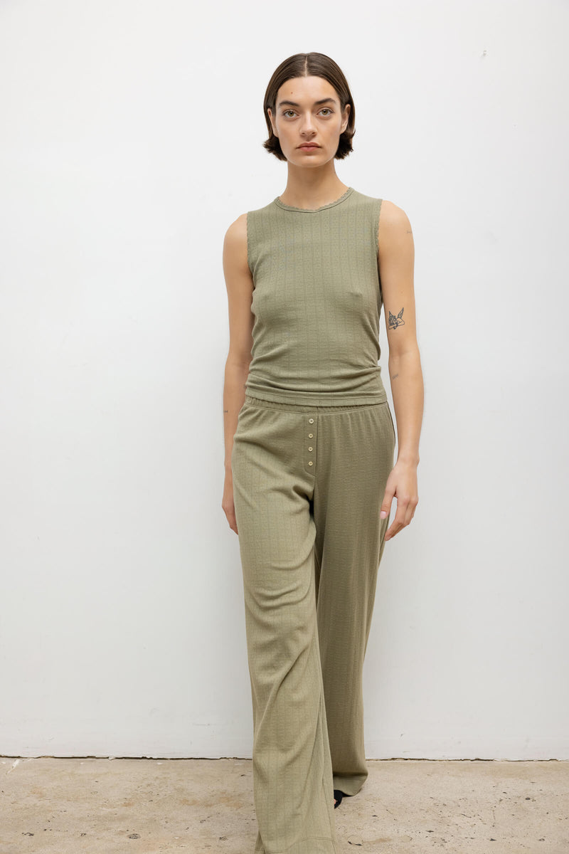 LESET Pointelle Sleeveless Crew in Cypress in Cotton