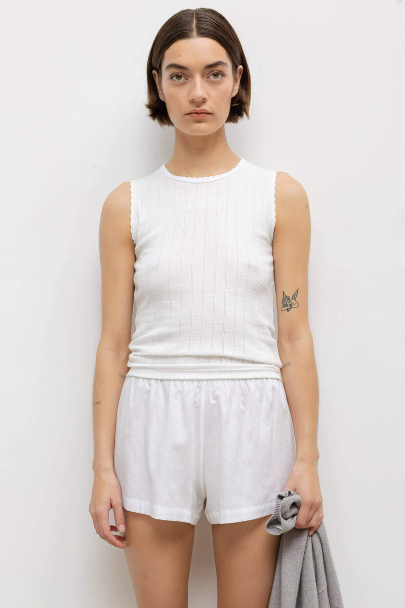 LESET Pointelle Sleeveless Crew in White in Cotton
