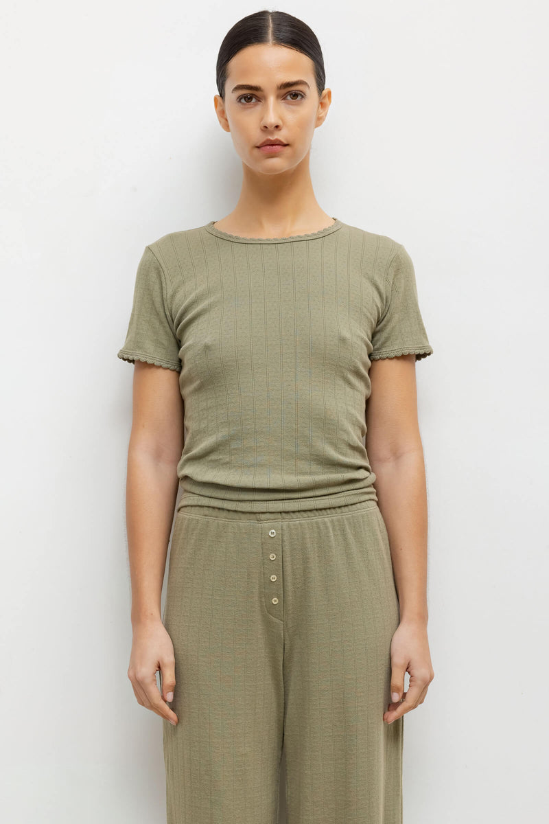 LESET Pointelle Slim Fit Tee in Cypress in Cotton