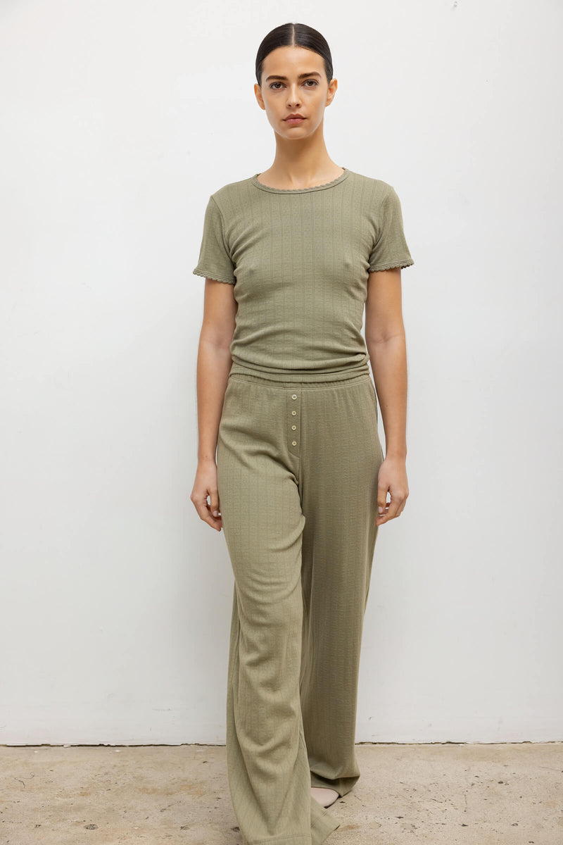 LESET Pointelle Slim Fit Tee in Cypress in Cotton