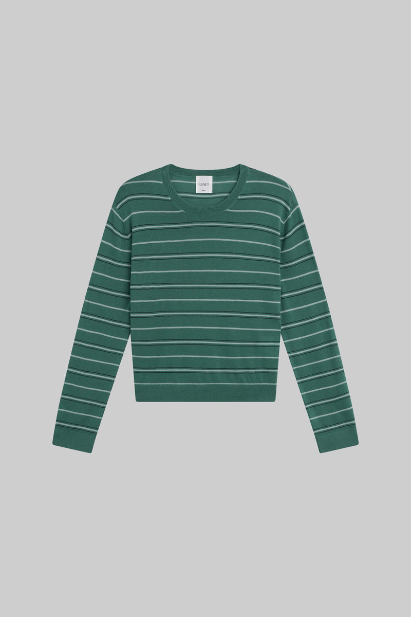 LESET James Stripe Classic Crew in Basil Stripe in Wool