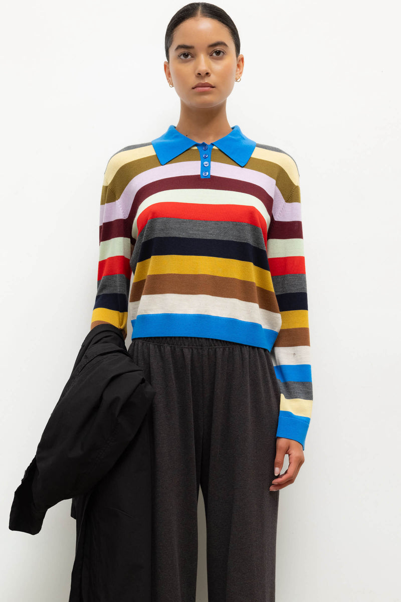 LESET James Polo in Multistripe in Wool