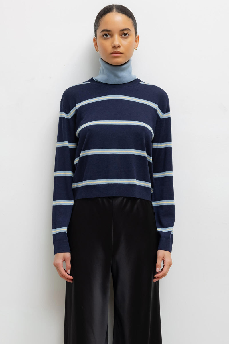 LESET James Stripe Classic Crew in Midnight Stripe in Wool