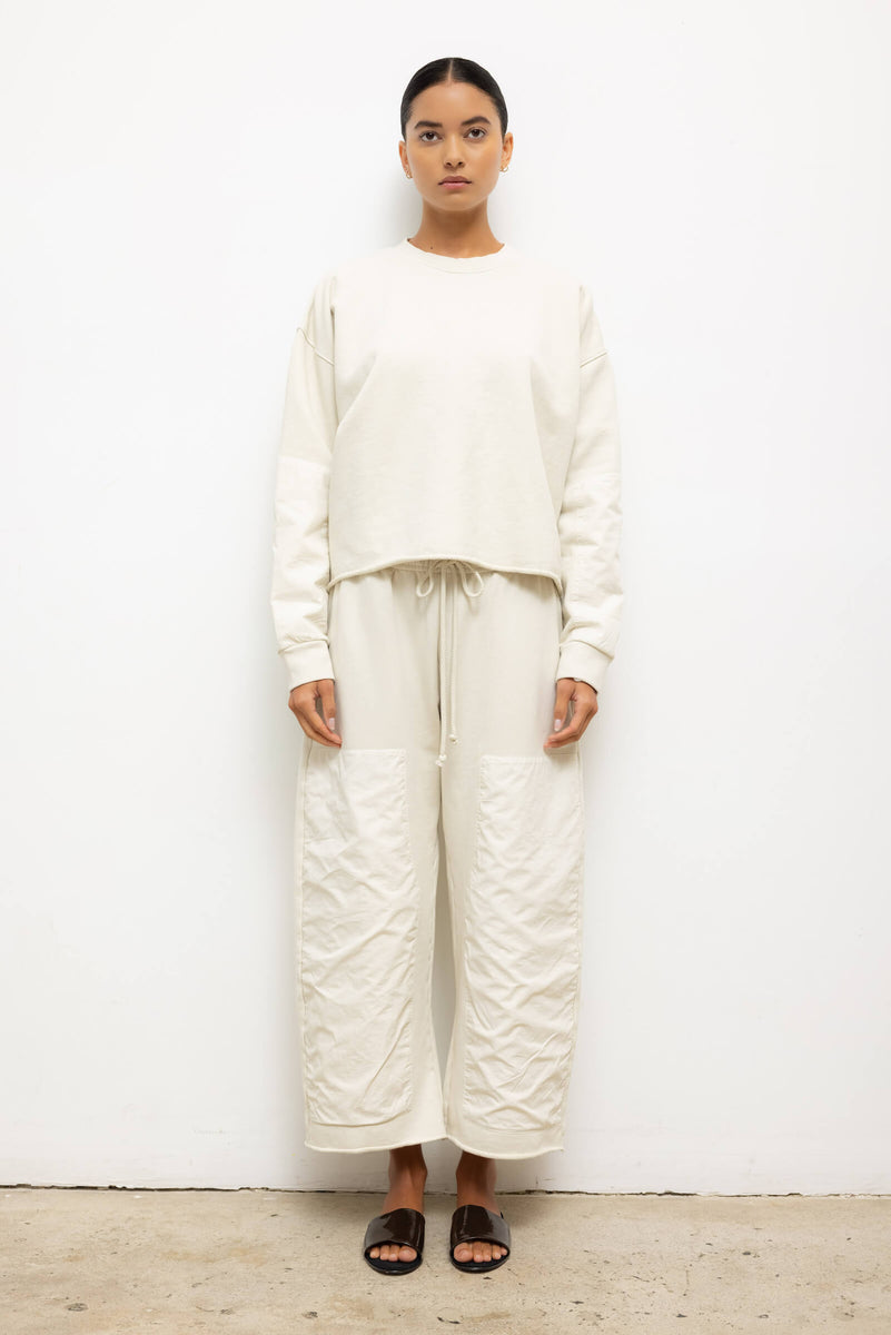 LESET Jamie Patch Crew in Chalk in Cotton