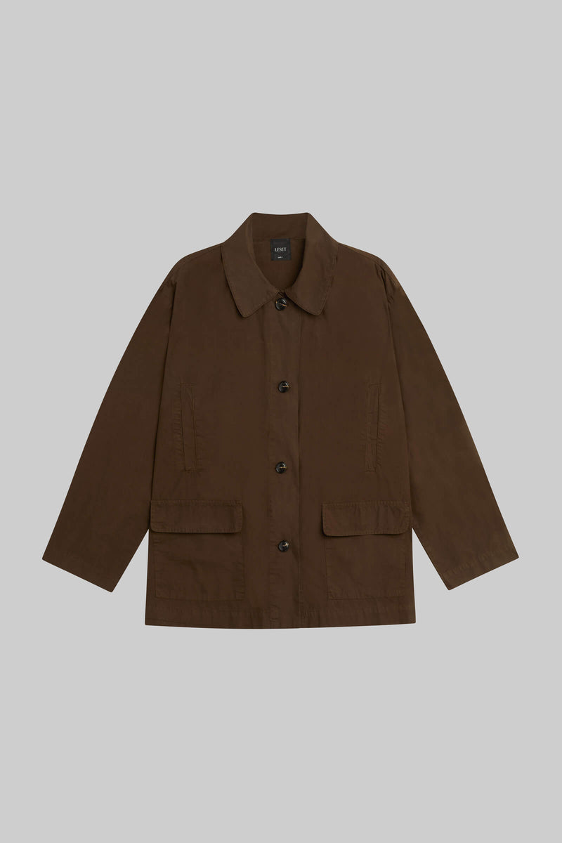 LESET Kyoto Pocket Button Down Jacket in Military in Cotton
