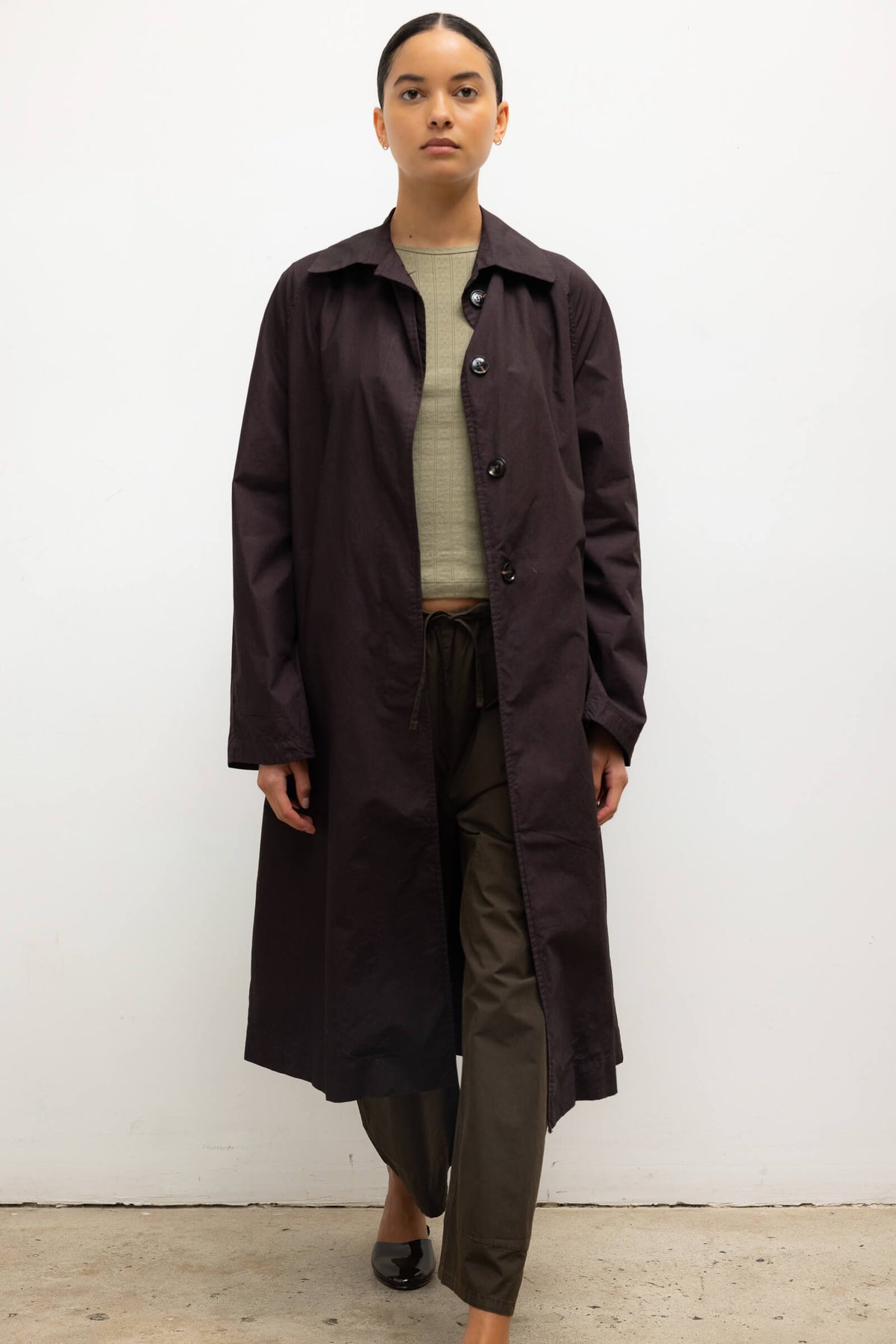 LESET Kyoto Car Coat in Chocolate in Cotton