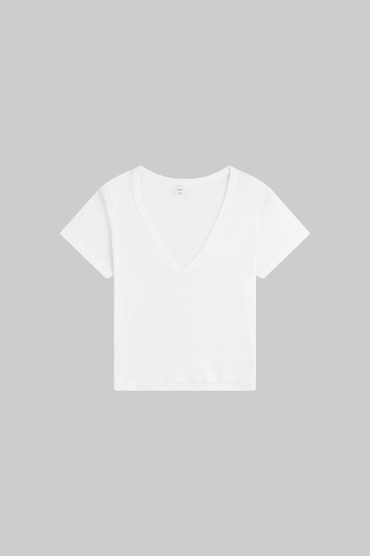 LESET Laura V Neck Tee in White in Cotton