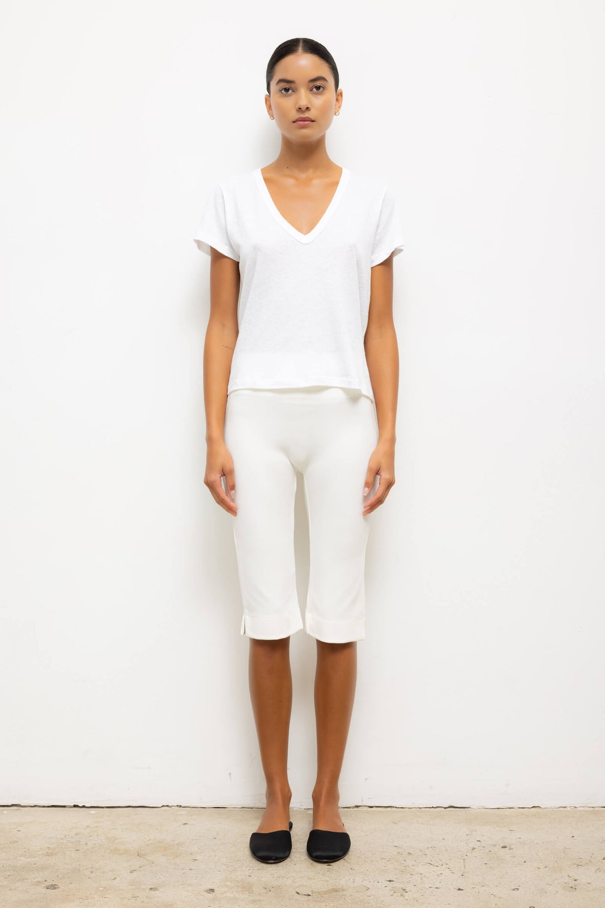 LESET Laura V Neck Tee in White in Cotton