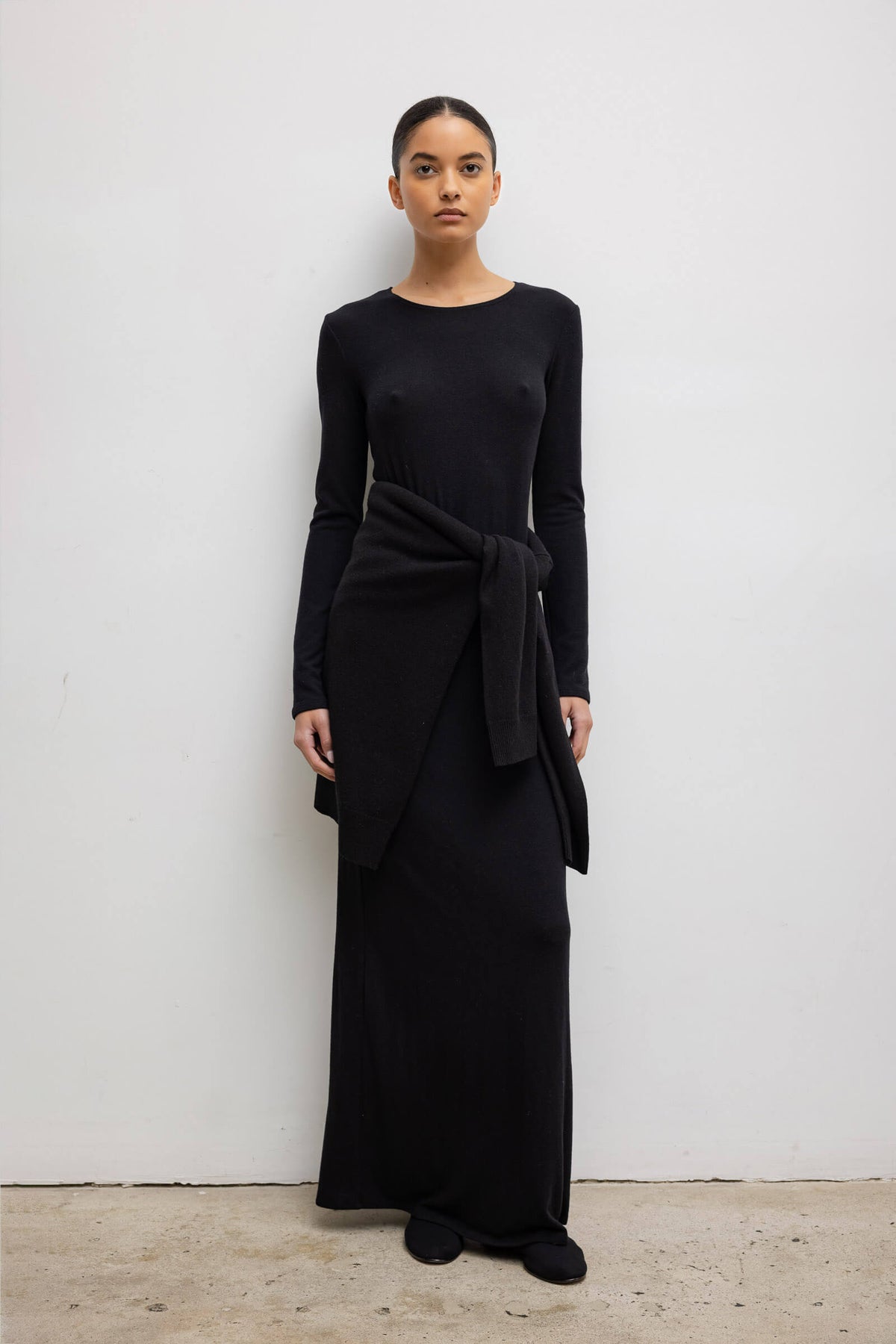 LESET Lauren Long Sleeve Maxi Dress in Black in Jersey
