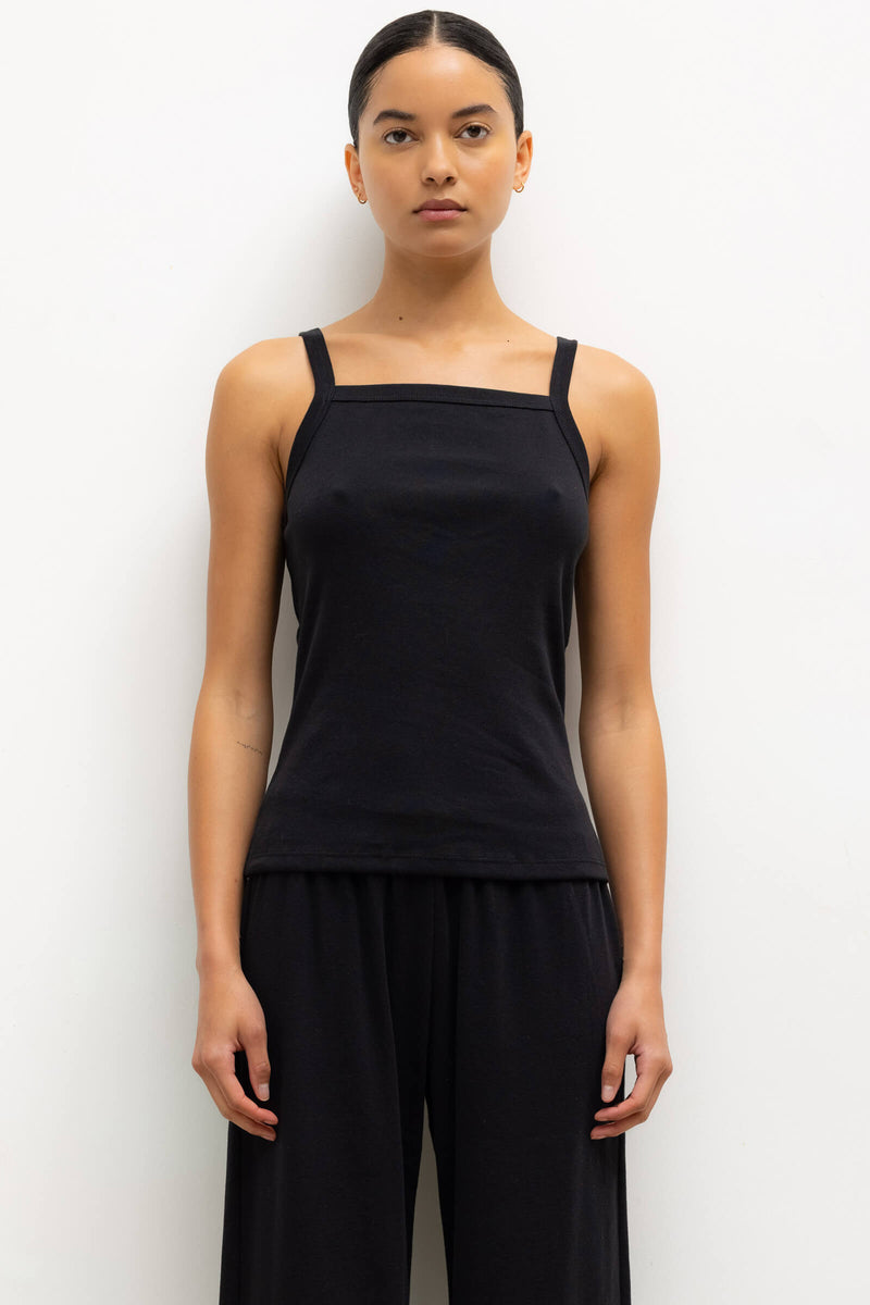 LESET Nando Square Neck Tank in Black in Cotton