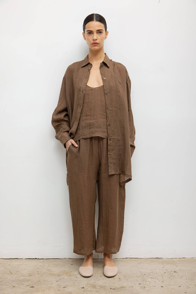 LESET Niko Oversized Button Down in Choco in Linen