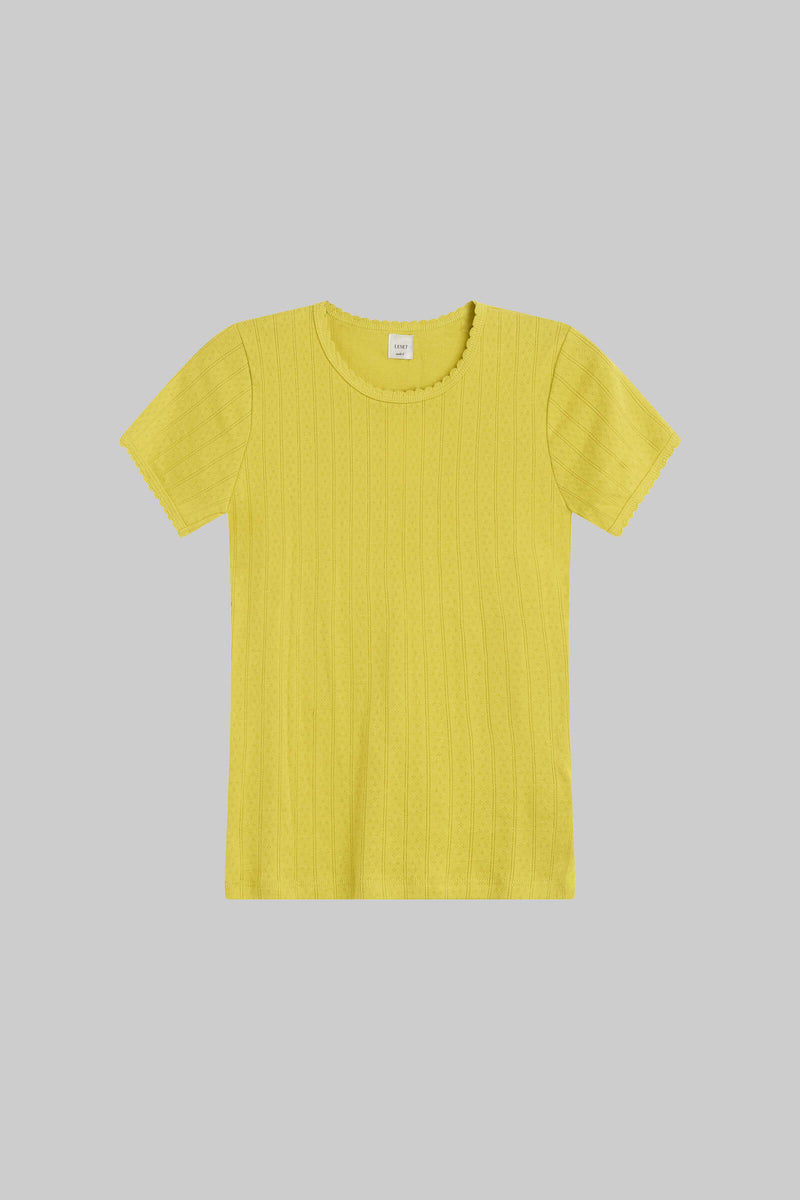 LESET Pointelle Slim Fit Tee in Chartreuse in Cotton