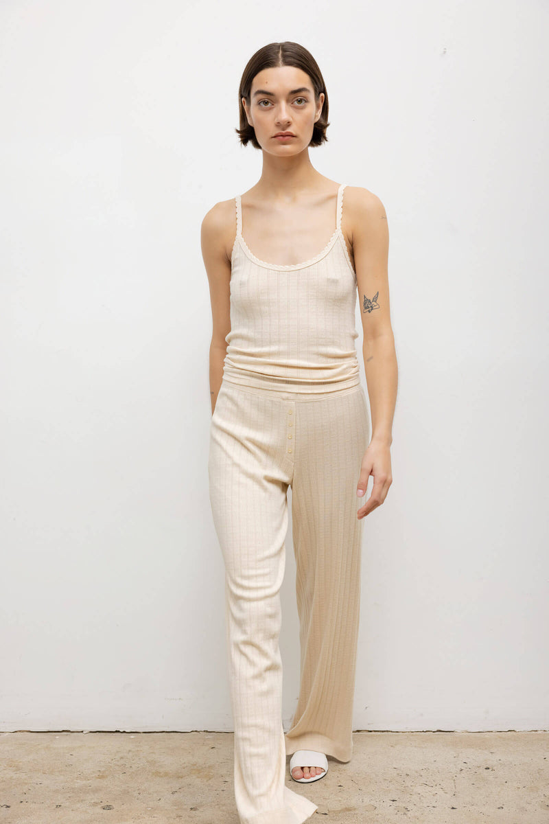 LESET Pointelle Tank in Creme in Cotton