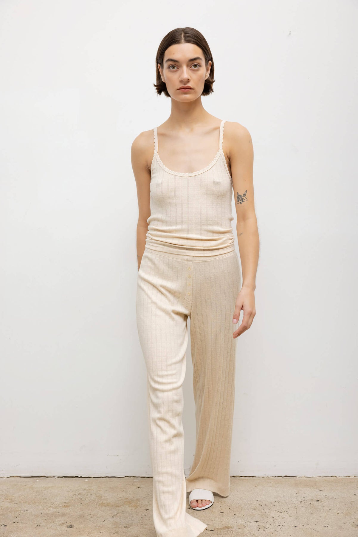 LESET Pointelle Tank in Creme in Cotton