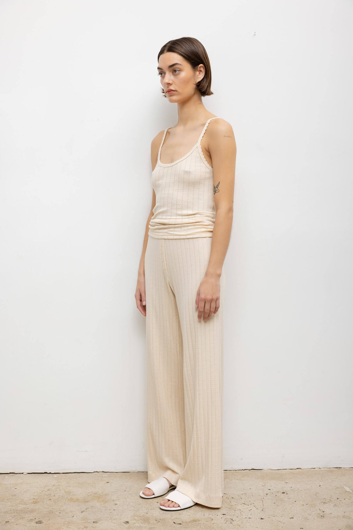 LESET Pointelle Tank in Creme in Cotton