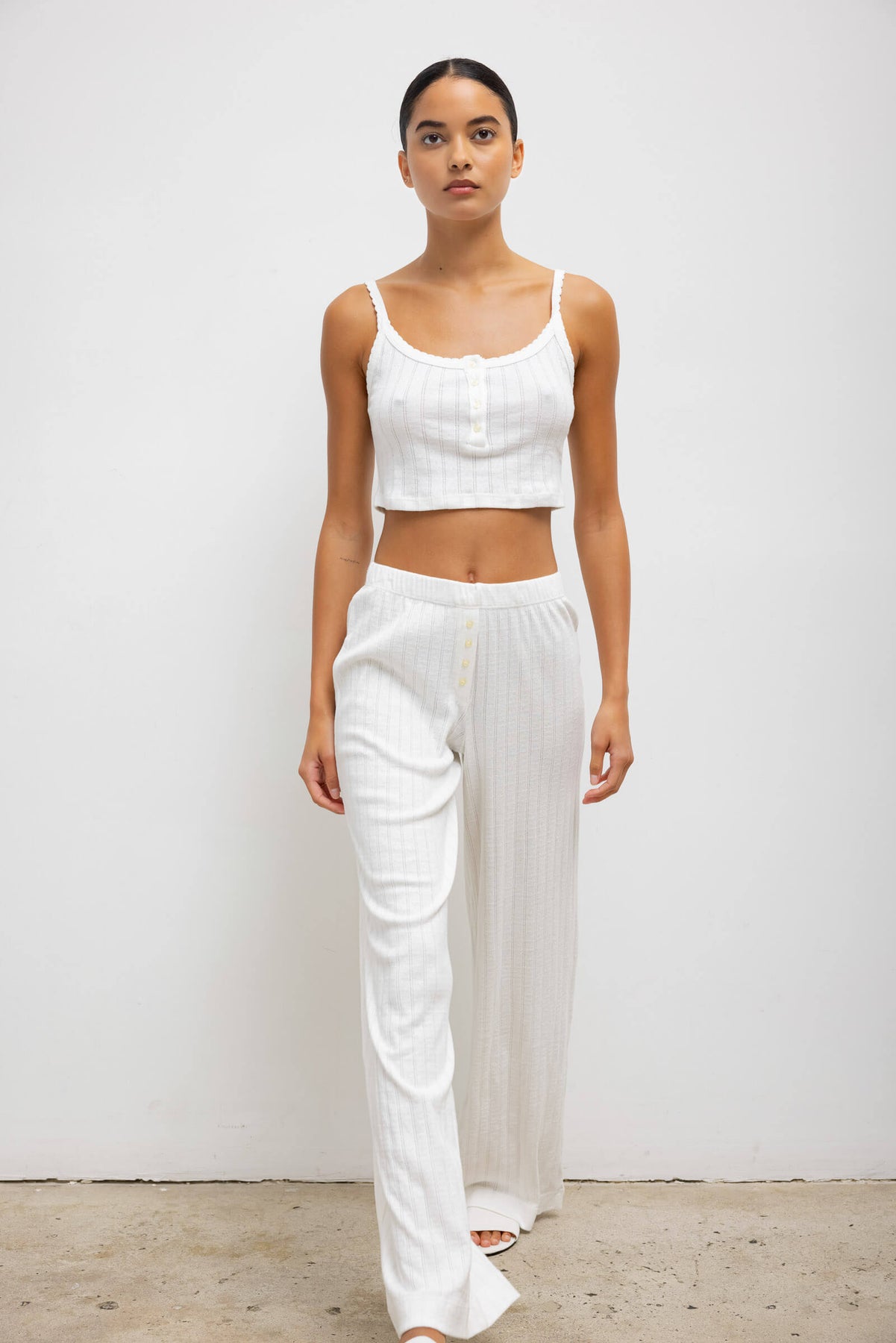 LESET Pointelle Boxer Pant in White in Cotton