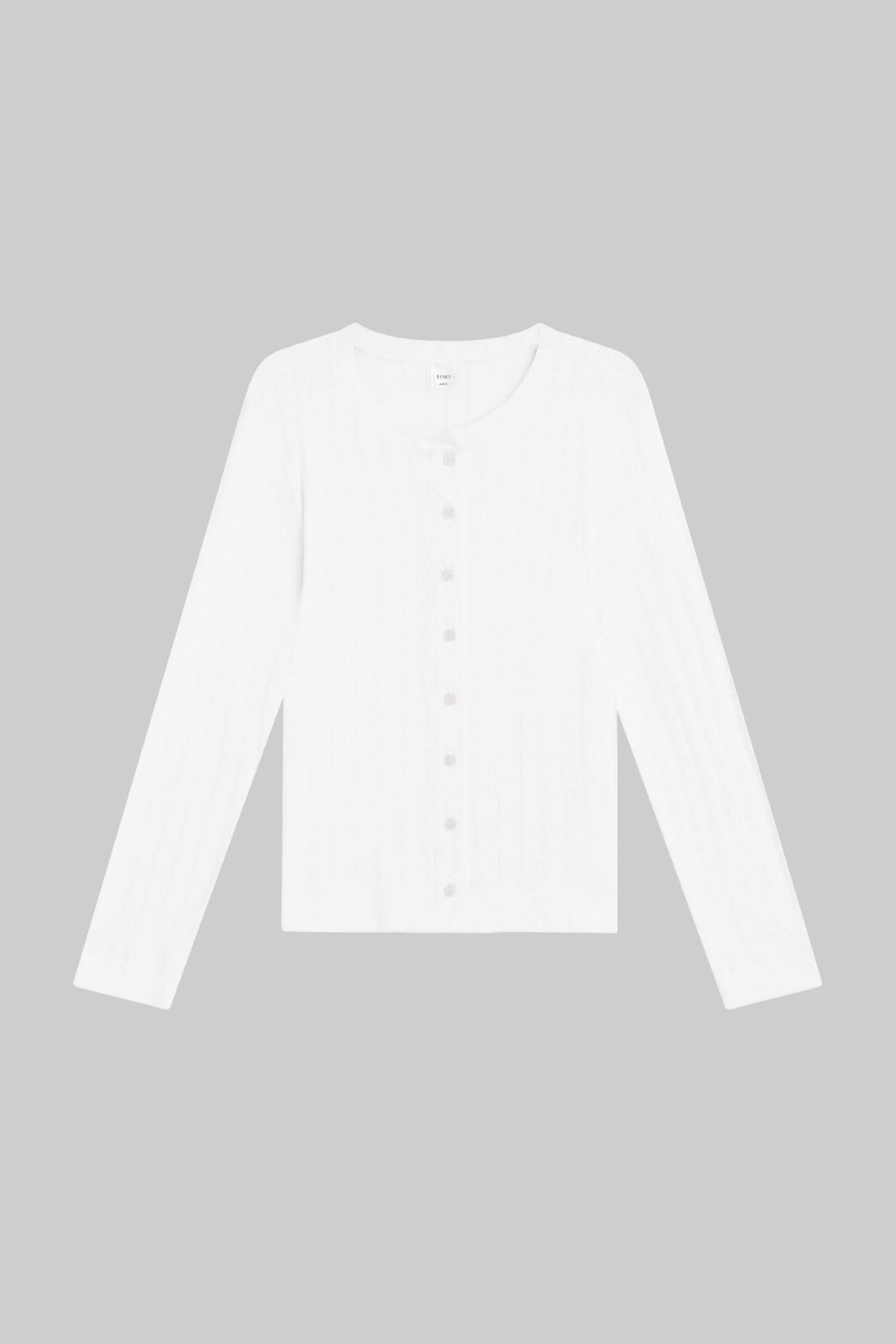 LESET Pointelle Classic Crew Cardigan in White in Cotton