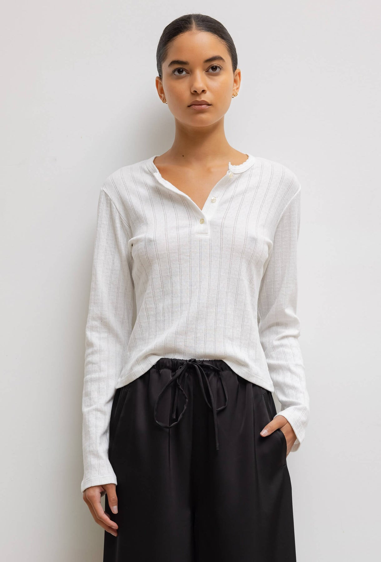 Pointelle Long Sleeve Henley – LESET