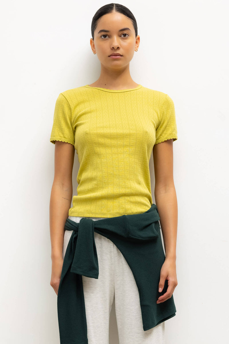 LESET Pointelle Slim Fit Tee in Chartreuse in Cotton