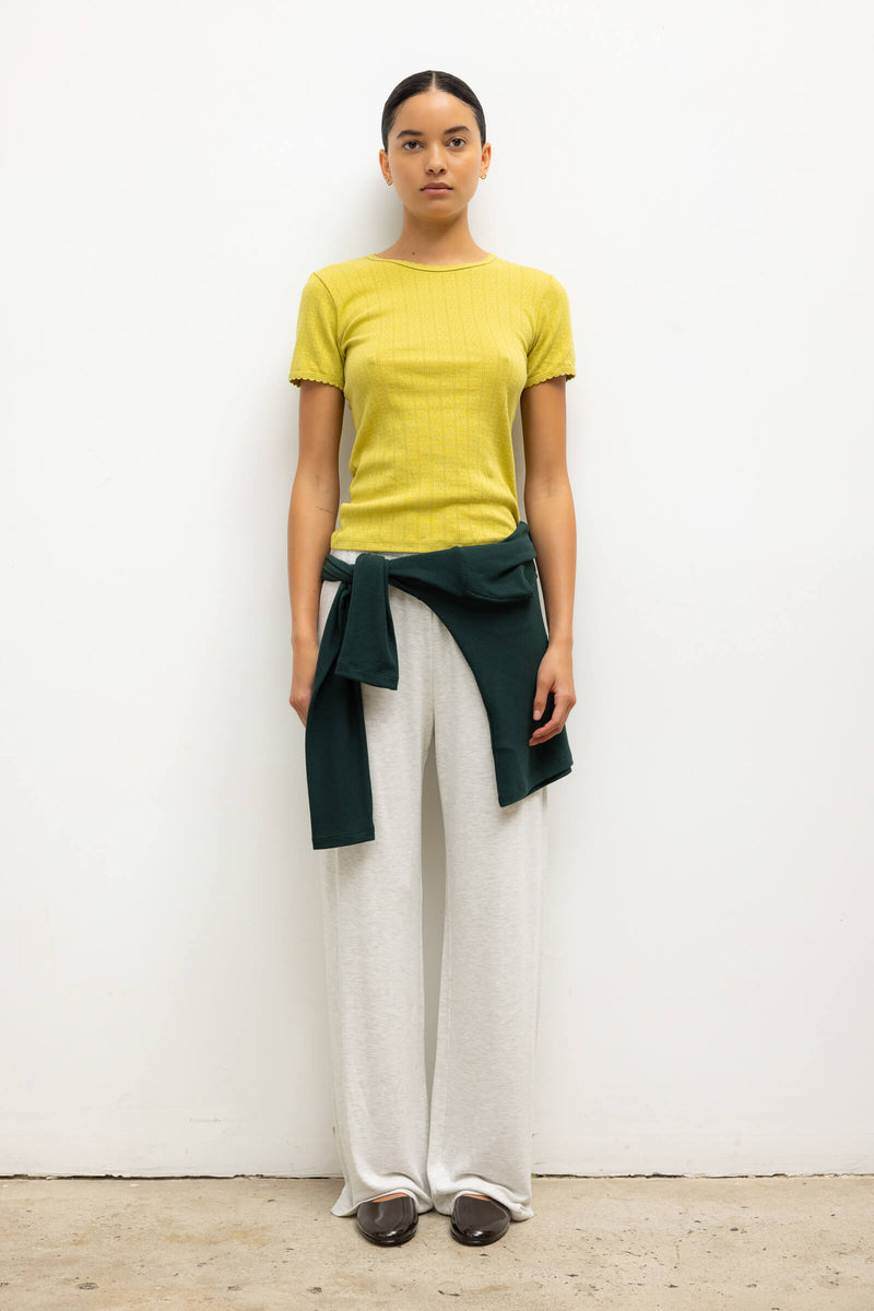 LESET Pointelle Slim Fit Tee in Chartreuse in Cotton