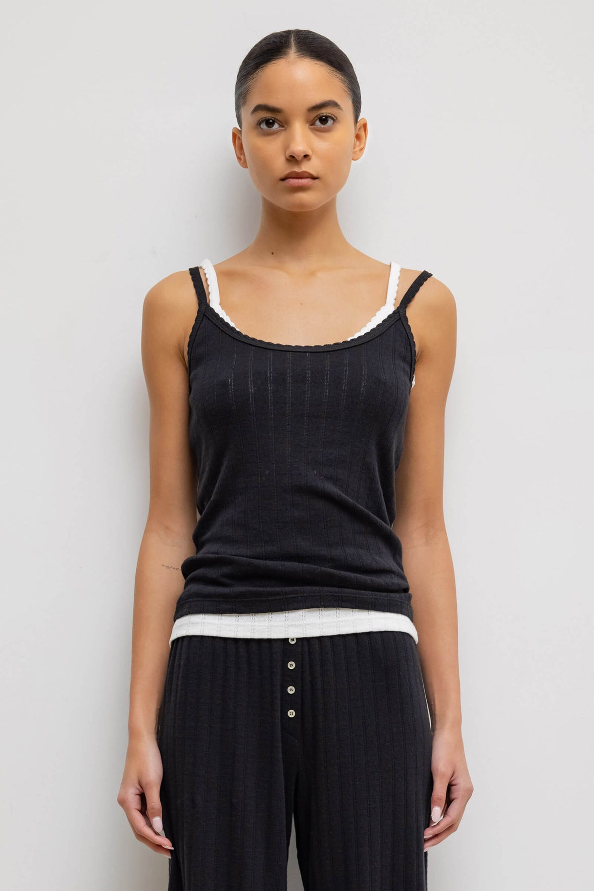 LESET Pointelle Tank 2 Pack in Black and White in Cotton