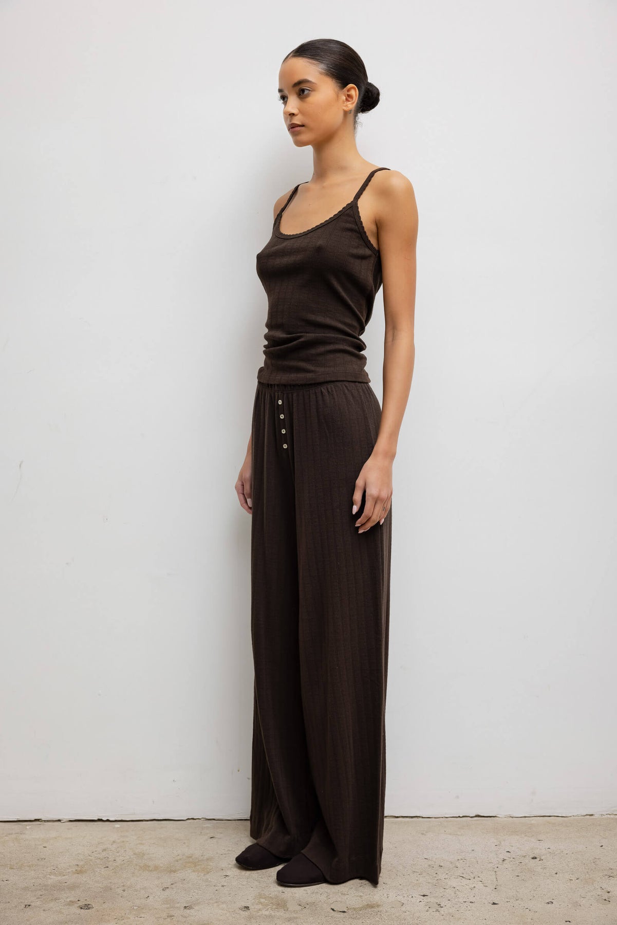 LESET Pointelle Tank in Choco in Cotton