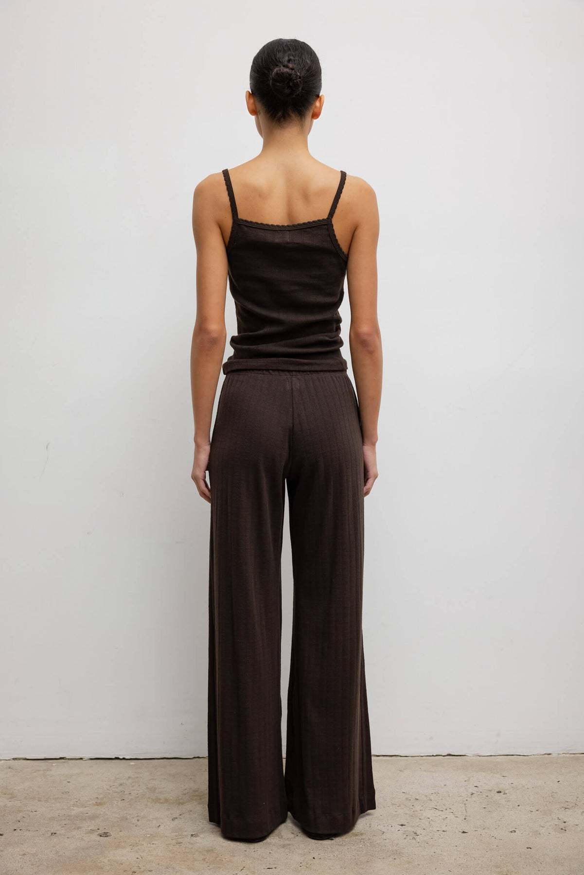 LESET Pointelle Tank in Choco in Cotton