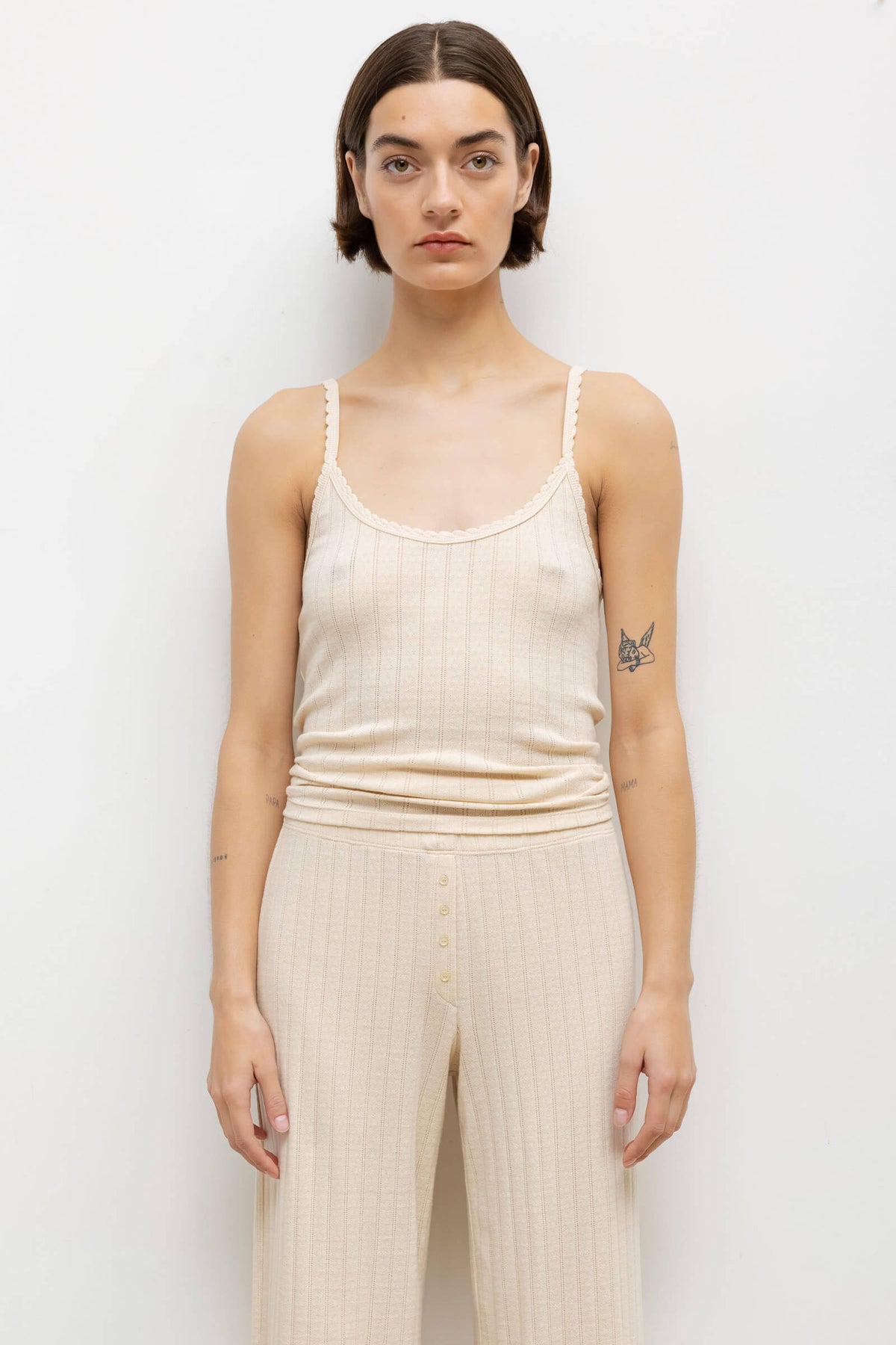 LESET Pointelle Tank in Creme in Cotton