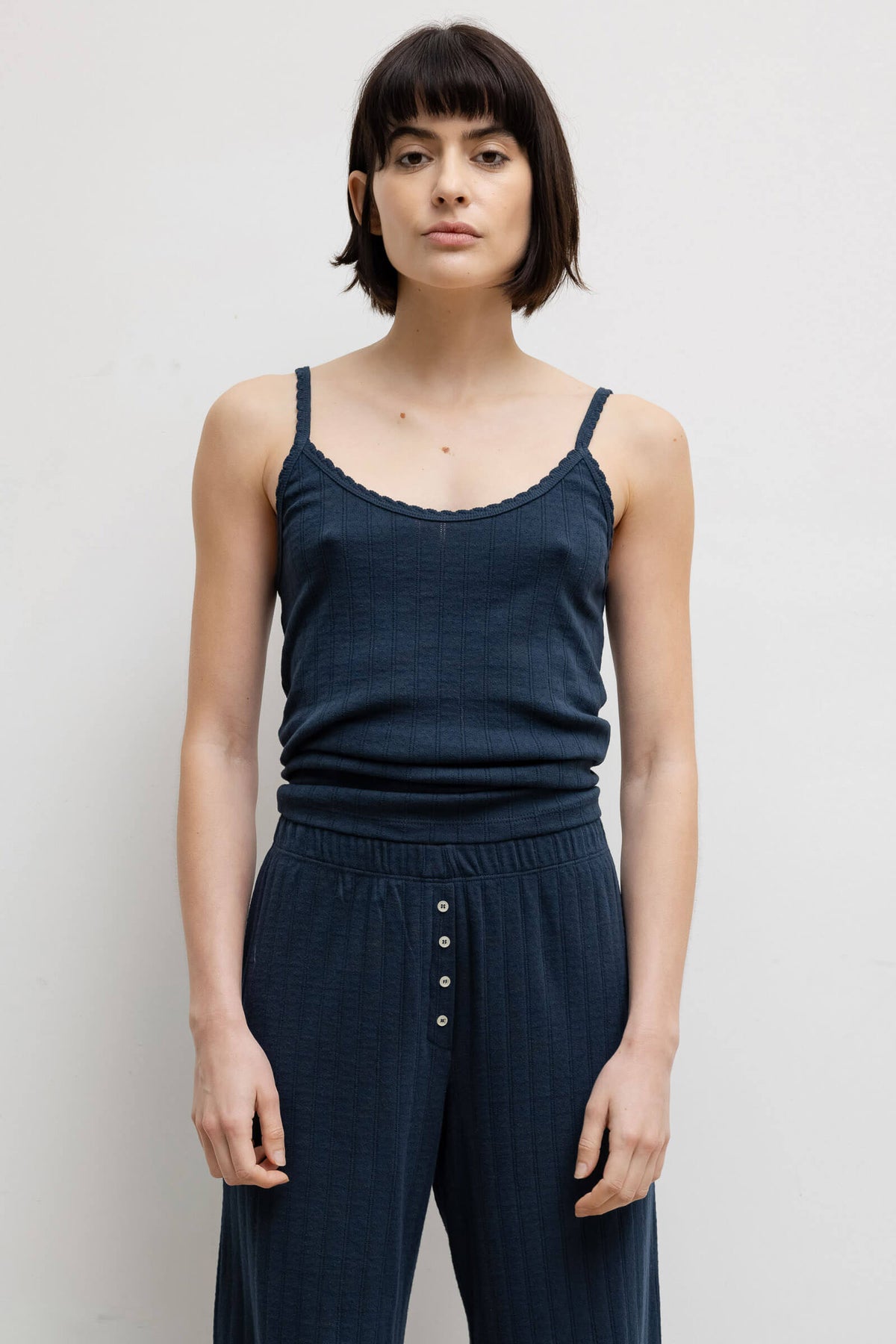 LESET Pointelle Tank in Midnight in Cotton