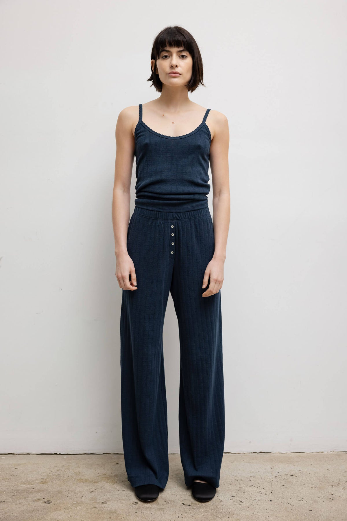 LESET Pointelle Tank in Midnight in Cotton