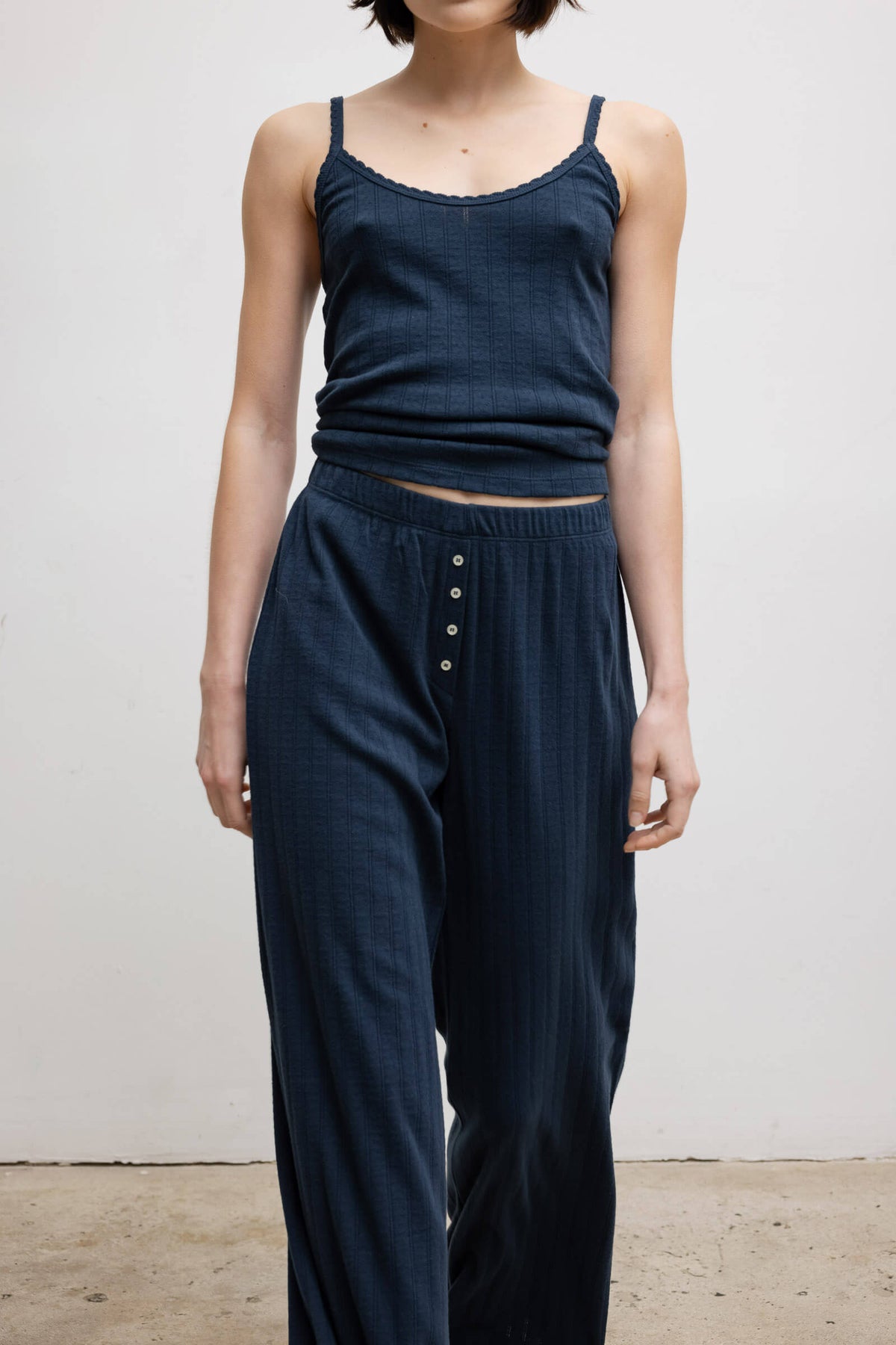 LESET Pointelle Tank in Midnight in Cotton