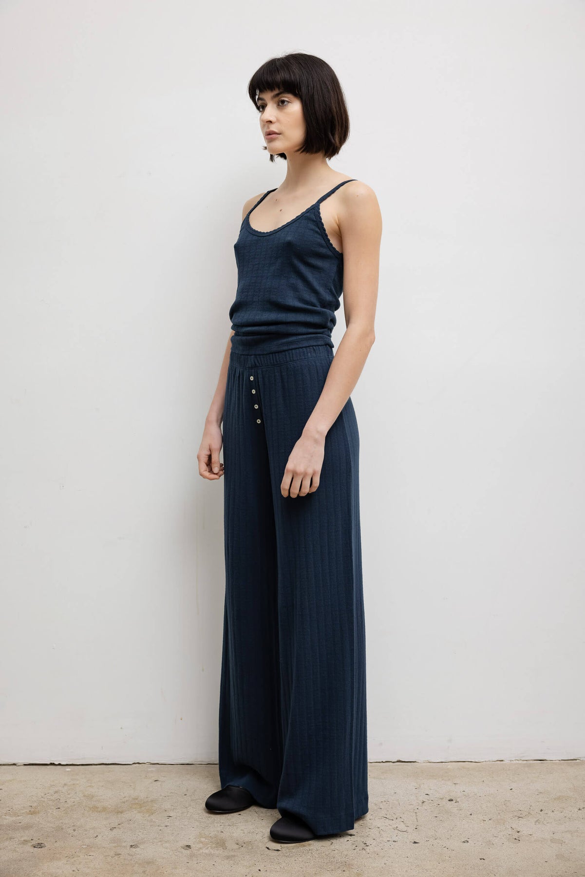 LESET Pointelle Tank in Midnight in Cotton