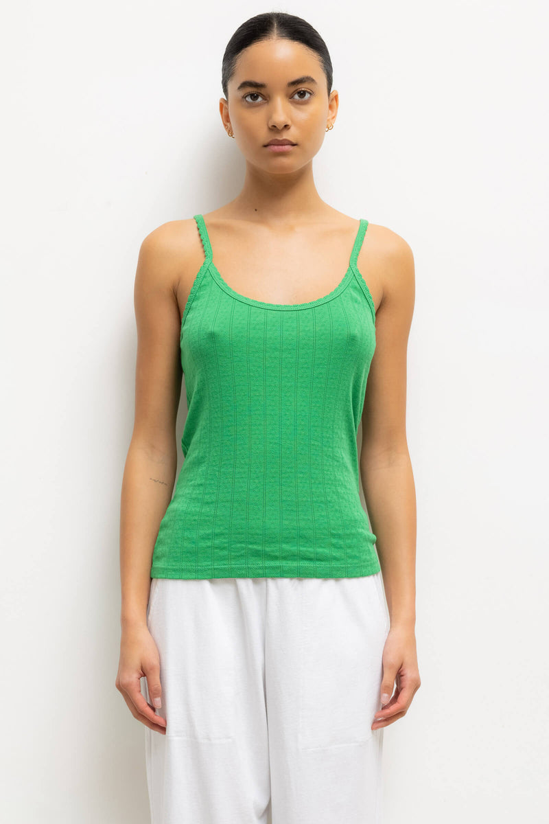 LESET Pointelle Tank in Vert in Cotton