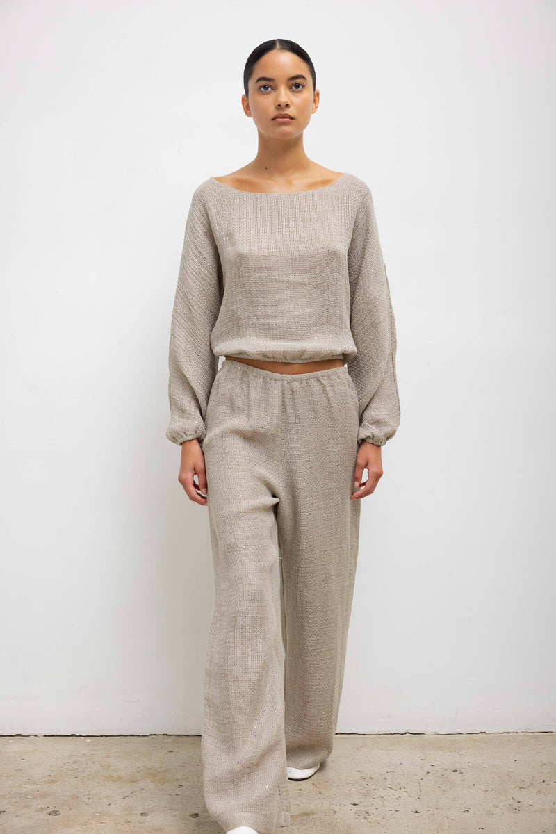 LESET Stella Wide Leg Pant in Dune in Linen