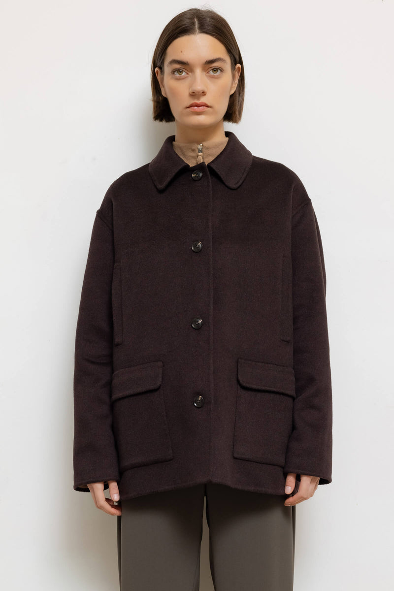 LESET Terese Button Down Jacket in Chocolate in Cashmere