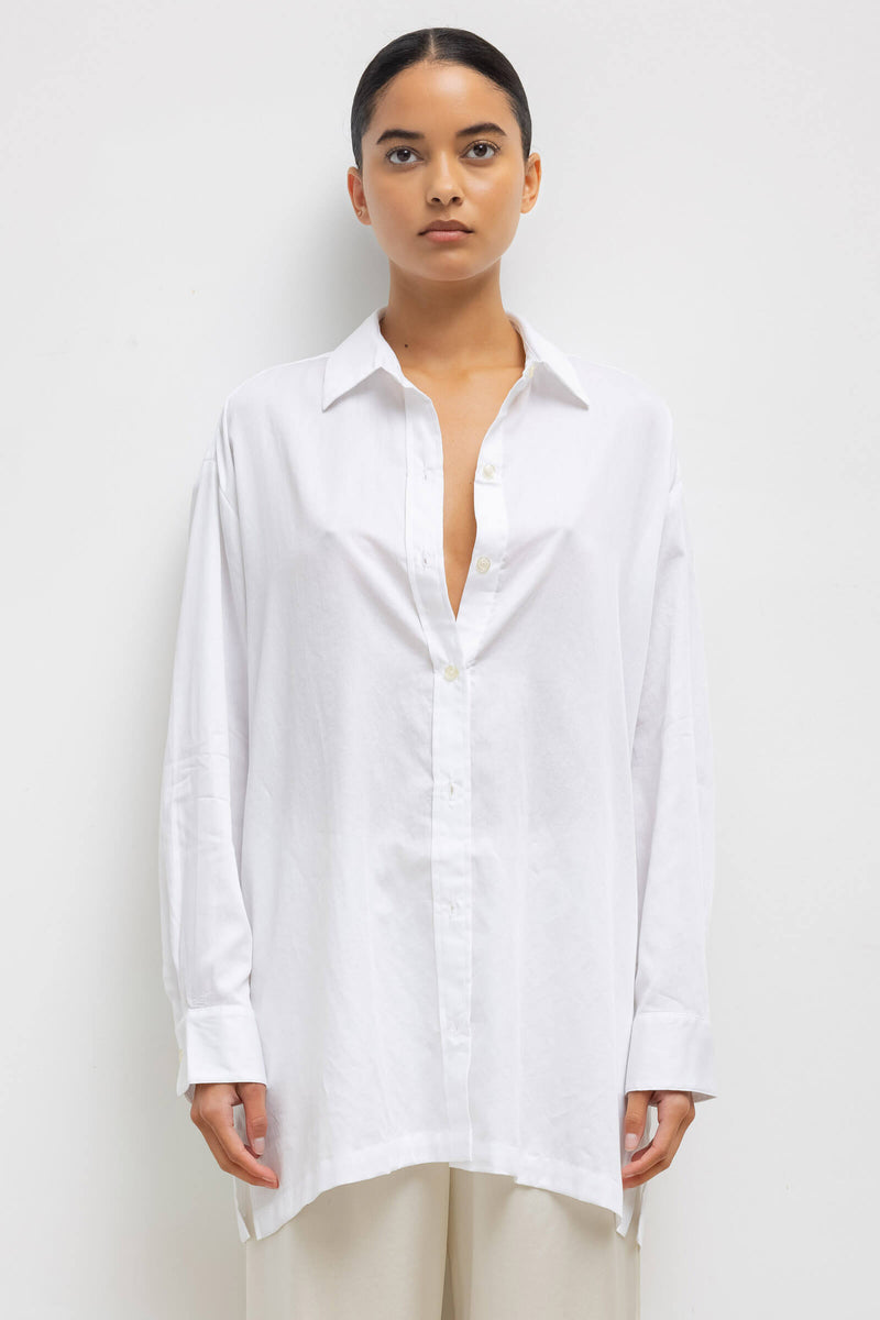 LESET Yoko Oversized Button Down in White in Cotton