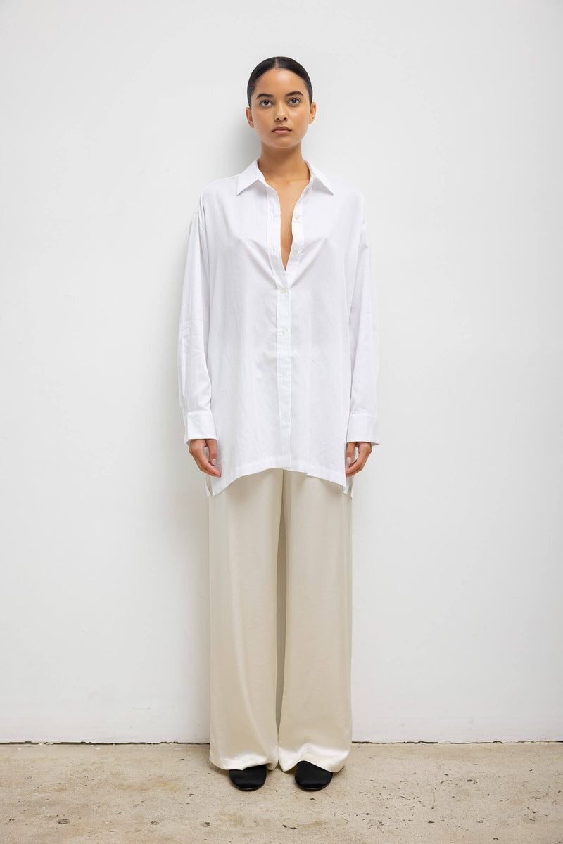 LESET Yoko Oversized Button Down in White in Cotton